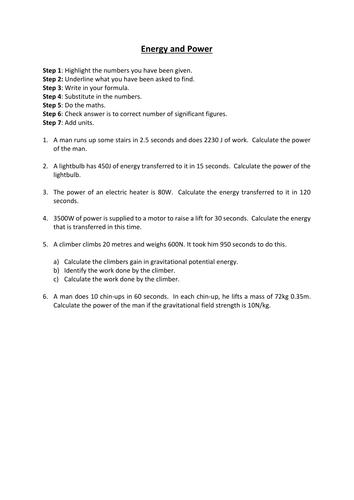 AQA GCSE: P1 Conservation and Dissipation of Energy: L10 Power: Physics ...