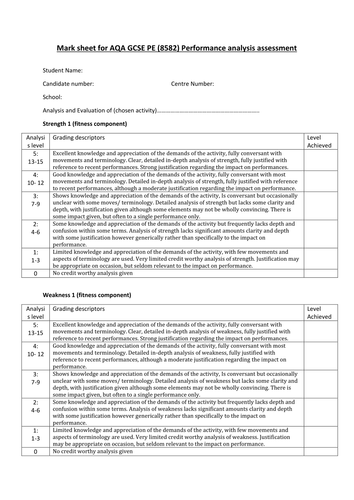 AQA GCSE PE (1-9) Coursework assessment / mark sheet with grading ... AQA GCSE PE (1-9) Coursework assessment / mark sheet with grading ...