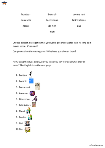 French - Basic greetings worksheet | Teaching Resources