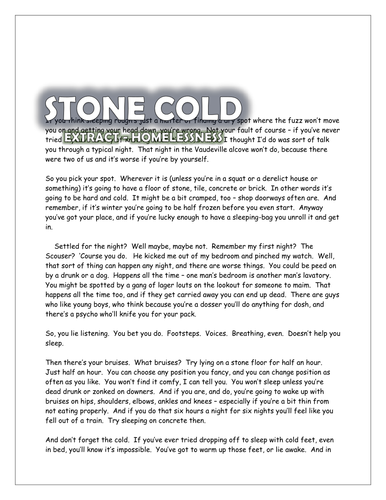 Stone Cold - Homelessness! | Teaching Resources