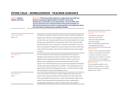 Stone Cold - Homelessness! | Teaching Resources
