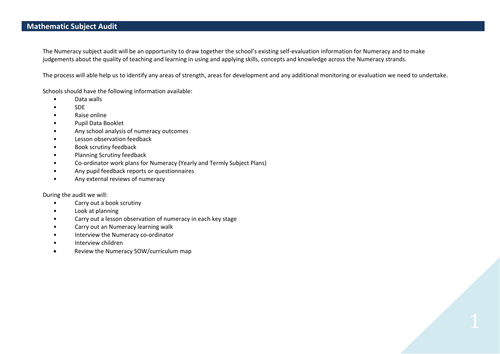 Mathematics Subject Audit Template Whole School | Teaching Resources