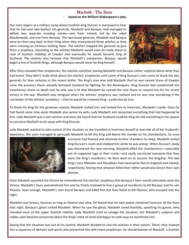 Macbeth - The Story - Reading Comprehension Worksheet | Teaching Resources
