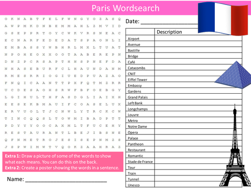 Paris City Wordsearch France Literacy Starter Settler Activity Homework ...