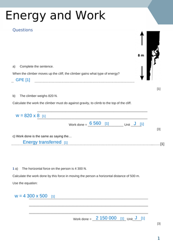 P1.3 Energy and Work | Teaching Resources