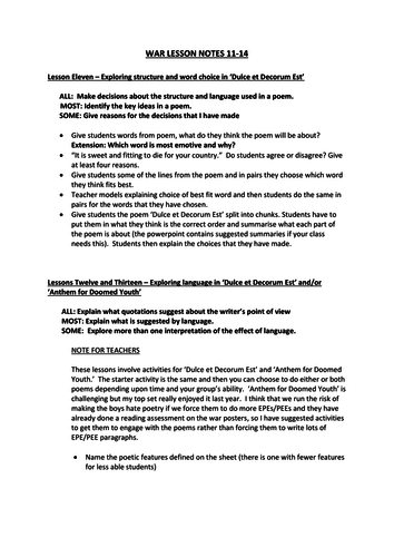 War Literature full SOW | Teaching Resources