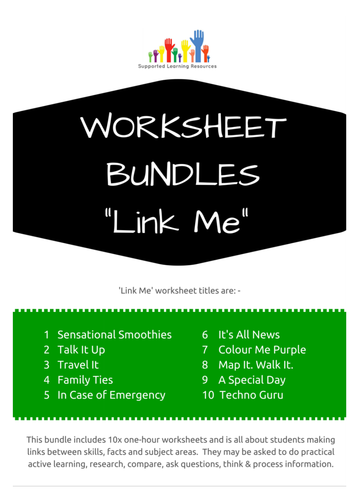 SPECIAL EDUCATION x10 LINK ME worksheets - linking subjects, topics ...