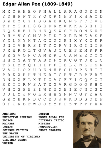Edgar Allan Poe Word Search | Teaching Resources