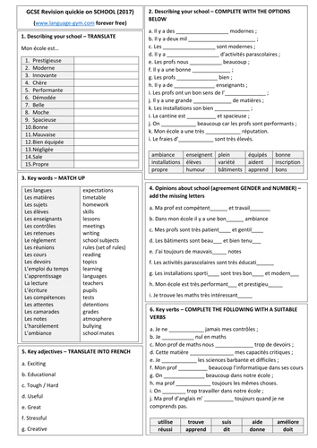 KS4 French - 19 resources on school | Teaching Resources