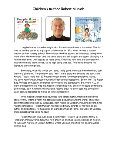 KS2 Robert Munsch Differentiated Reading Comprehension: Author Study ...
