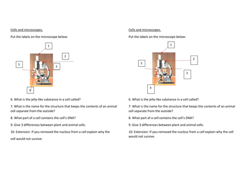 Differentiated homework for KS3. Microscopes and cells, Lab equipment ...