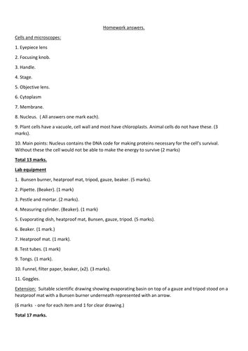 Differentiated homework for diffusion, lab equipment and microscopes ...