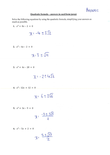 Resources to introduce and practise solving quadratic equations using ...