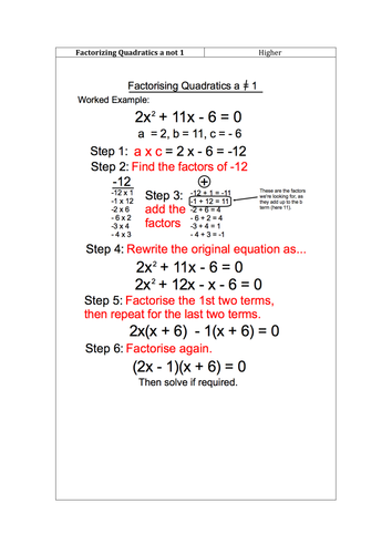 GCSE Maths - Factorising Quadratics when a not 1 Questions with Worked ... GCSE Maths - Factorising Quadratics when a not 1 Questions with Worked ...