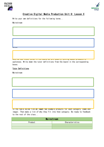Creative Digital Media Production: Level 2, Unit 8 - Scheme of Work ...