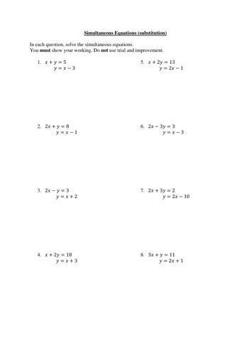 Simultaneous equations (substitution method) | Teaching Resources Simultaneous equations (substitution method) | Teaching Resources
