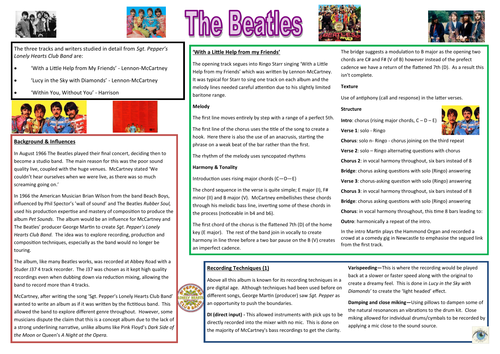 AQA Music GCSE 9-1 AoS 2: The Beatles Sgt Pepper | Teaching Resources