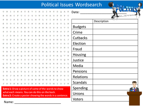 Political Issues Wordsearch Government Politics Starter Settler ...