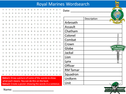 The Royal Marines Wordsearch Careers Jobs Starter Settler Activity ...