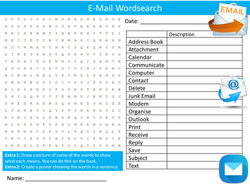 E-Mail Email Wordsearch ICT Computing Uses Starter Settler Activity ...