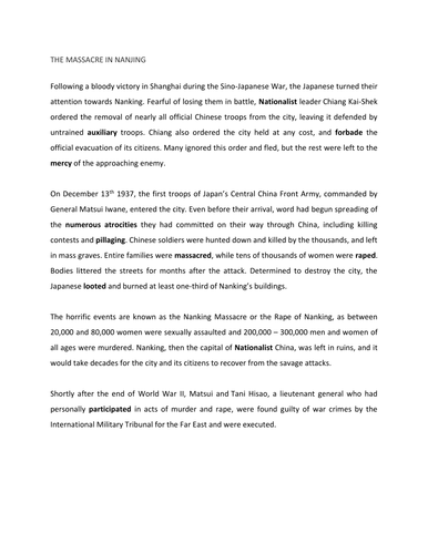 Nanjing / Nanking Massacre - Sino - Japanese relations | Teaching Resources