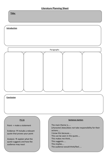 GCSE Literature Planning Sheet | Teaching Resources