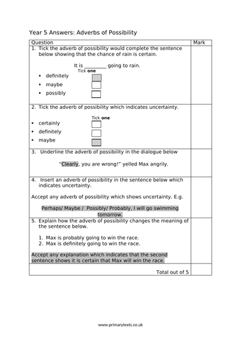 Year 5 Adverbs of Possibility: PPT Lesson and Assessment | Teaching ...