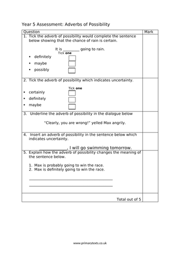 Year 5 Adverbs of Possibility: PPT Lesson and Assessment | Teaching ...