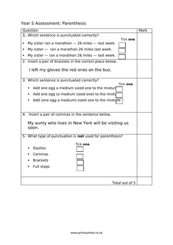Year 5 Parenthesis: PPT Lesson and Assessment | Teaching Resources