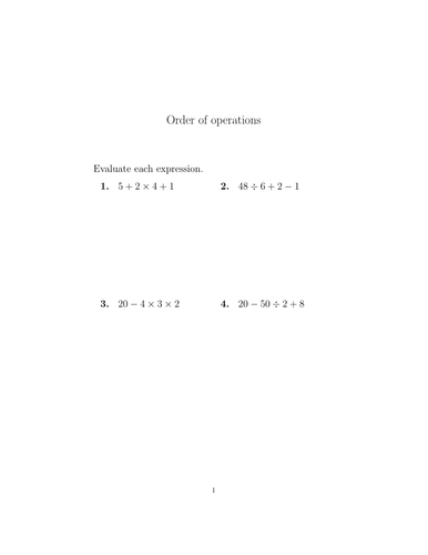 Order of operations worksheet (with detailed solutions) | Teaching ...