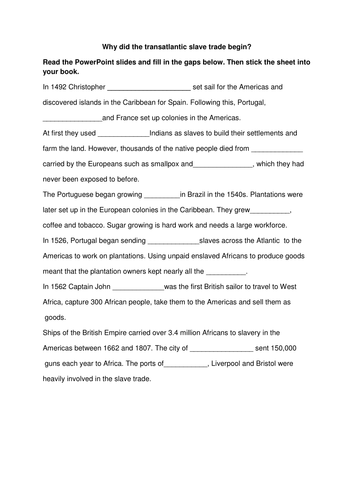 Transatlantic Slave trade -Black Peoples of America | Teaching Resources