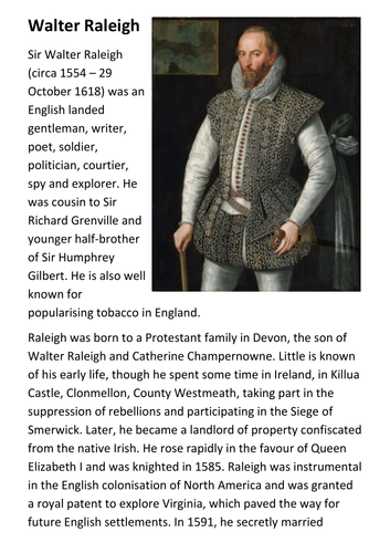 Walter Raleigh Handout | Teaching Resources