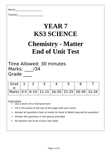 NEW KS3 AQA CHEMISTRY - UNIT 1 MATTER - FOR YEAR 7'S | Teaching Resources
