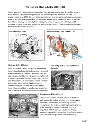 Worksheet: The Iron & Steel Industry 1700 - 1850 | Teaching Resources