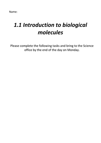 1.1 Introduction to biological molecules - Student booklet AQA ...