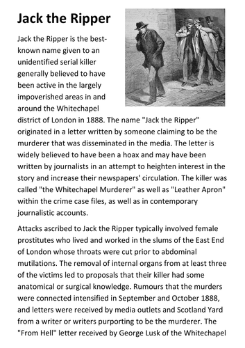 Jack the Ripper Handout | Teaching Resources