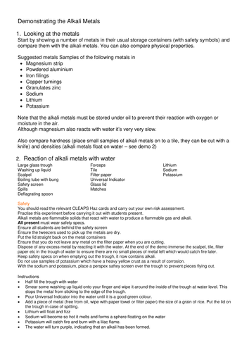 Alkali metals demonstrations | Teaching Resources
