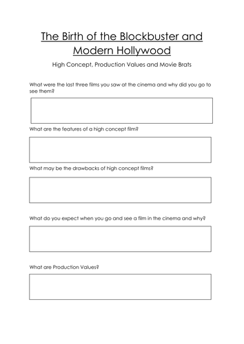 Movie Blockbusters and High Concept Films | Teaching Resources