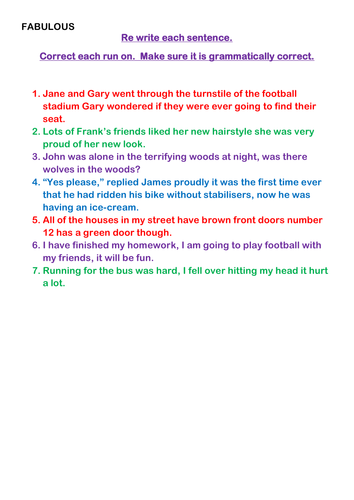 Complete sentence skills lesson - correcting splices, fragments and run ...