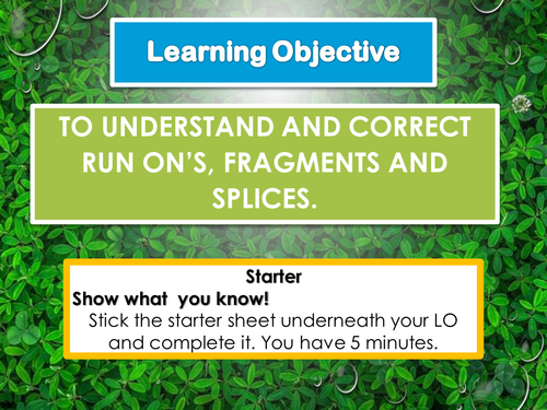 Complete sentence skills lesson - correcting splices, fragments and run ...