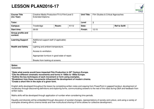 European Film Form and History Resources with Lesson Plan | Teaching ...