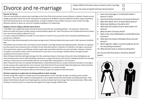 AQA GCSE Religious Studies Divorce and Re-marriage in Christianity ...