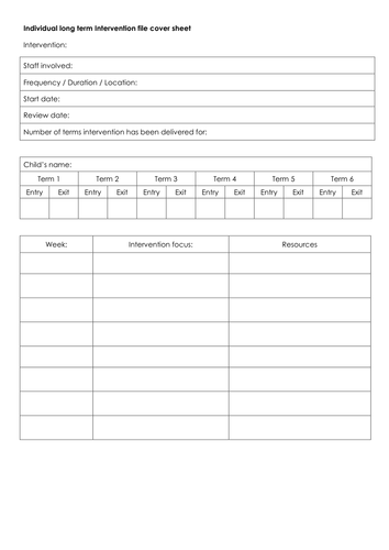 Individual intervention cover and tracking sheets | Teaching Resources