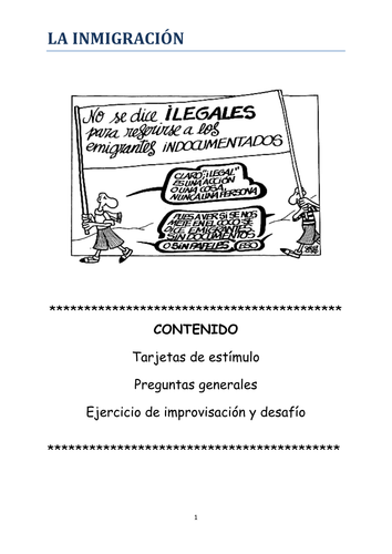 Speaking cards, general questions and game La inmigración (AL2 - new ...