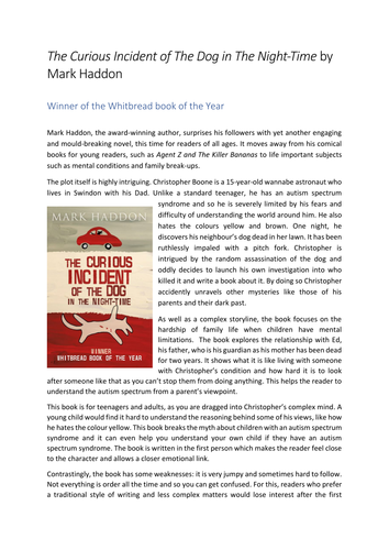 CURIOUS INCIDENT OF THE DOG - SAMPLE ESSAY | Teaching Resources