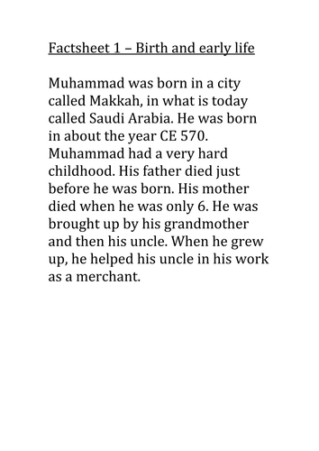 The life of the Prophet Muhammad PBUH | Teaching Resources