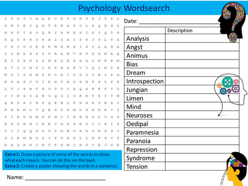Psychology Wordsearch Mind Thought Starter Settler Activity Homework ...