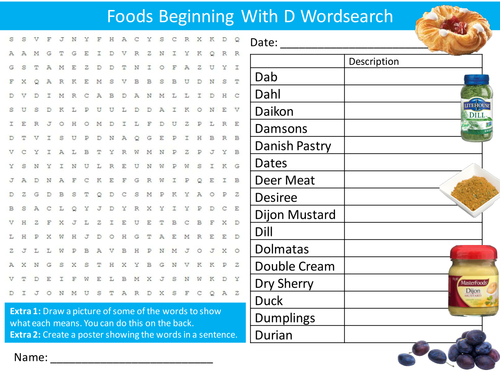 Foods Beginning With D Wordsearch Food Technology Starter Settler ...