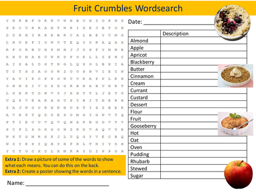 Fruit Crumbles Wordsearch Food Technology Starter Settler Activity ...