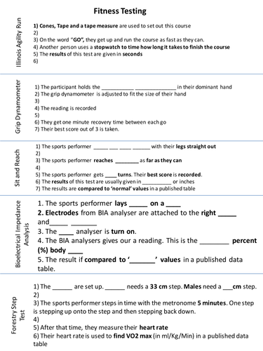 Fitness Testing - NQF BTEC level 2 UNit 1 | Teaching Resources